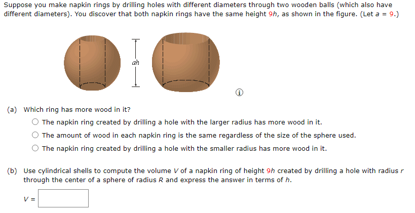 Solved Suppose you make napkin rings by drilling holes with | Chegg.com