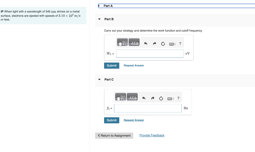 Solved IP When light with a wavelength of 545 nm shines on a | Chegg.com