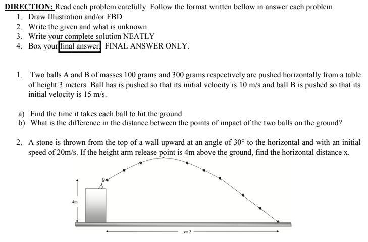 Solved DIRECTION: Read each problem carefully. Follow the | Chegg.com