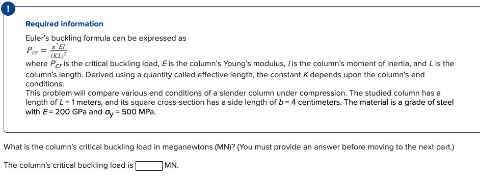 Solved ! Per = x’EI Required information Euler's buckling | Chegg.com
