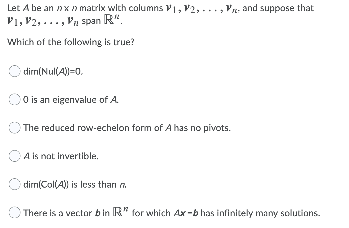 Solved Let A be an nx n matrix with columns V1, V2,...,Vn, | Chegg.com