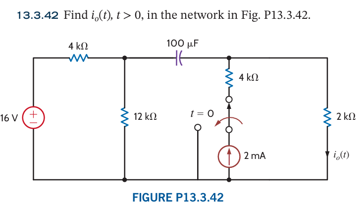 Solved by an EXPERT 13.3.42 ﻿Find io(t),t>0, in ﻿the network in ﻿Fig. | Chegg.com