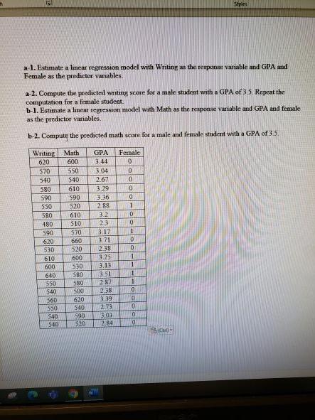 Solved a-1. Estimate a linear regression model with Writing | Chegg.com