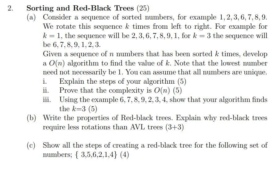 Solved 2. Sorting and Red-Black Trees (25) (а, Consider a | Chegg.com