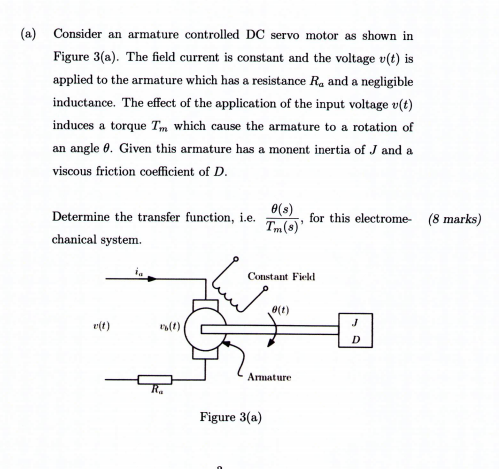 Solved Consider an armature controlled DC servo motor as | Chegg.com
