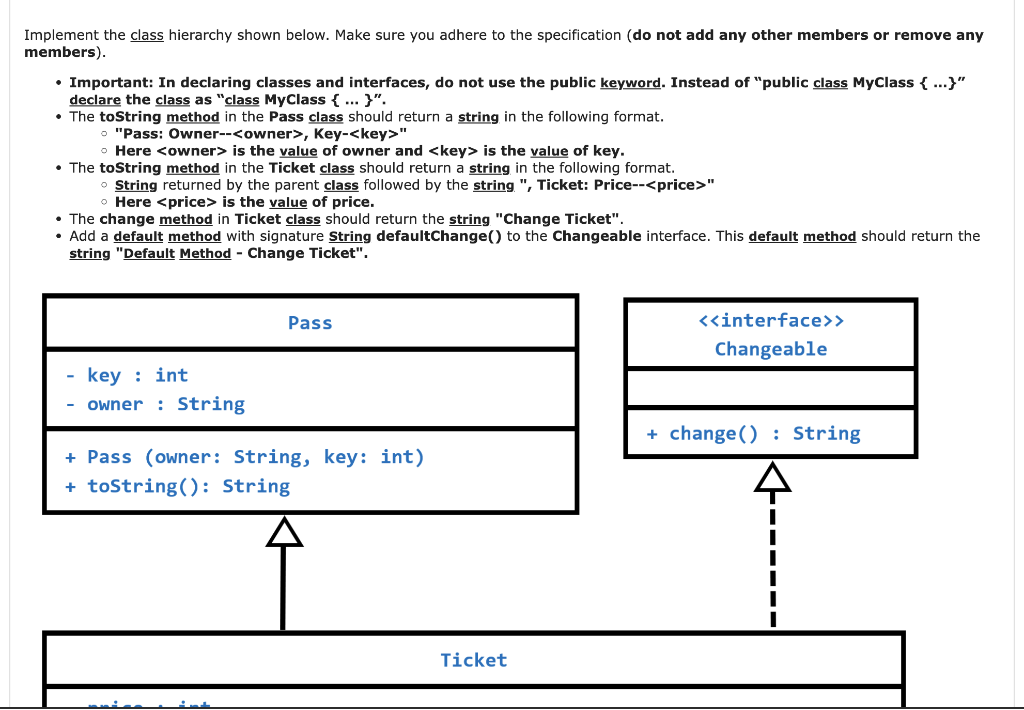 Implement the class hierarchy shown below. Make sure | Chegg.com