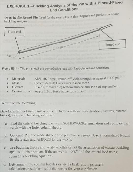 EXERCISE 1-Buckling Analysis of the Pin with a | Chegg.com