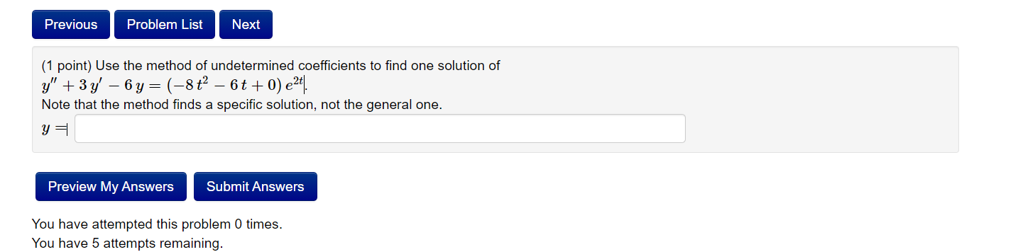 Solved Previous Problem List Next = (1 point) Use the method | Chegg.com