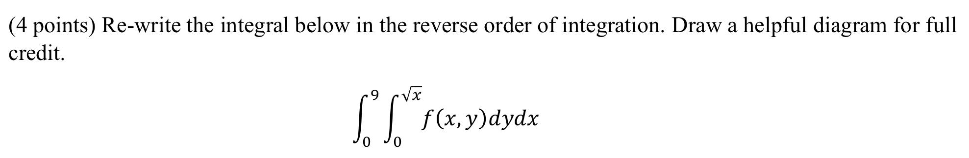 Solved (4 points) Re-write the integral below in the reverse | Chegg.com