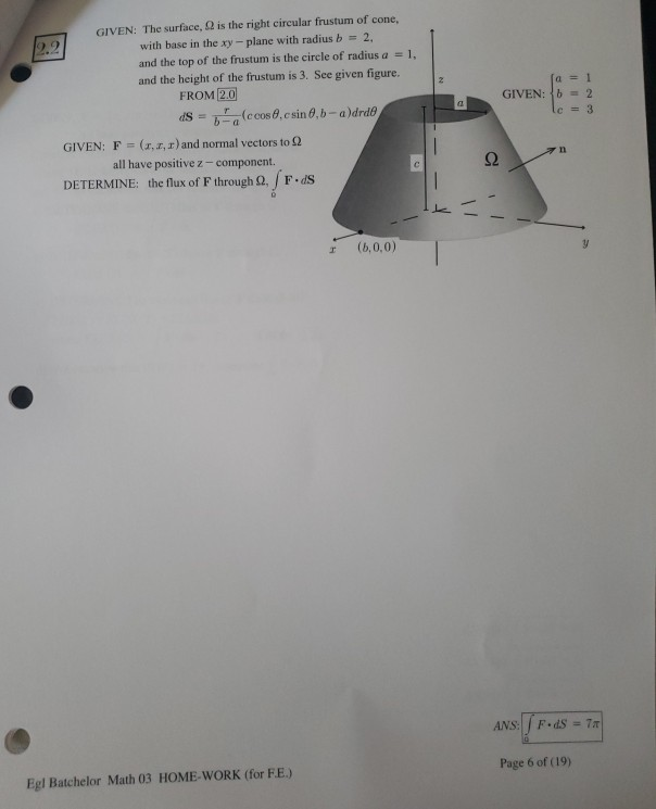 Solved is the right circular frustum of cone, GIVEN: The | Chegg.com