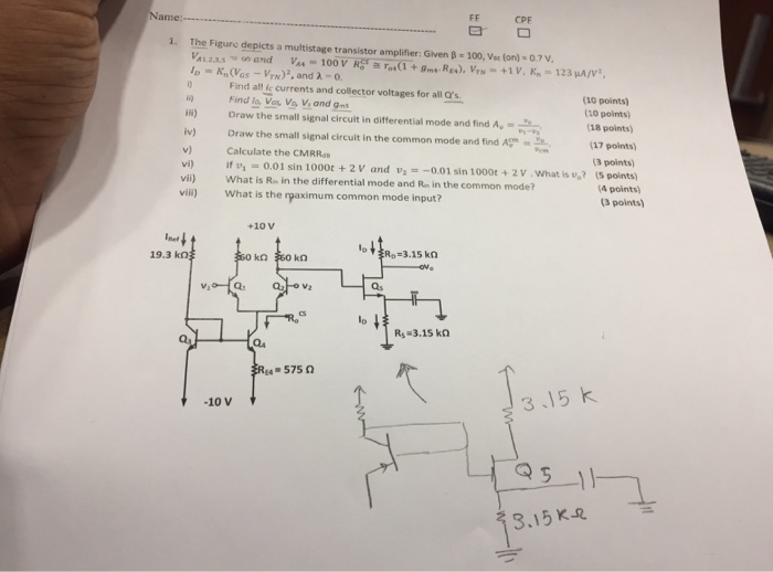 Solved CPF 1. The Figure depicts a multistage transistor | Chegg.com