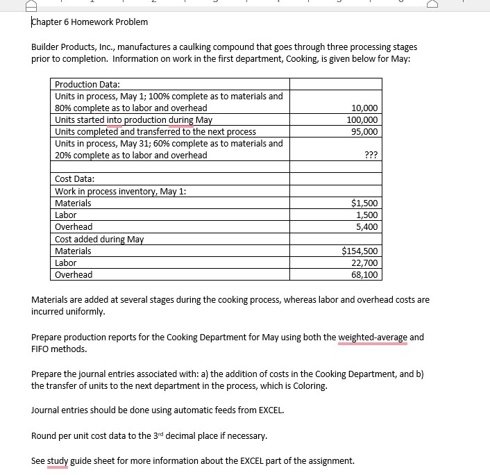 Solved Chapter 6 Homework Problem Builder Products, Inc., | Chegg.com
