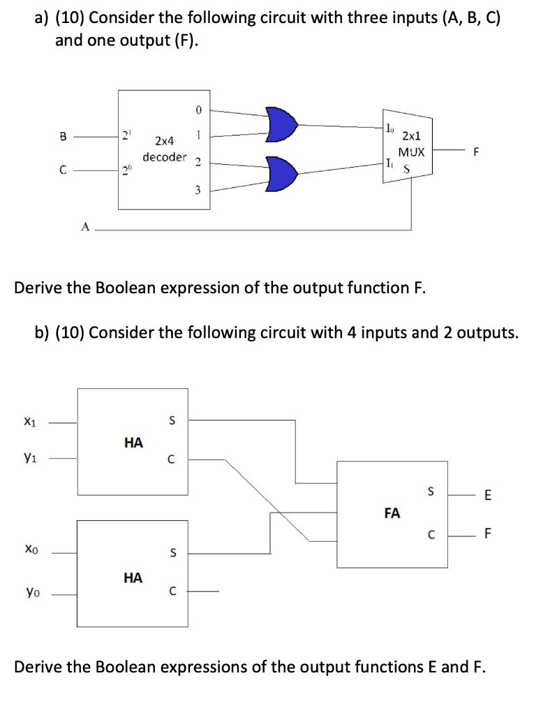 Solved a) (10) Consider the following circuit with three | Chegg.com