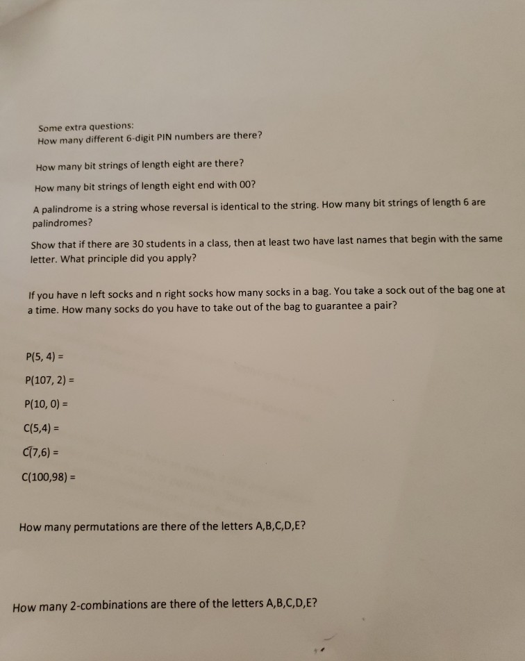 Solved Some extra questions: How many different 6-digit PIN | Chegg.com
