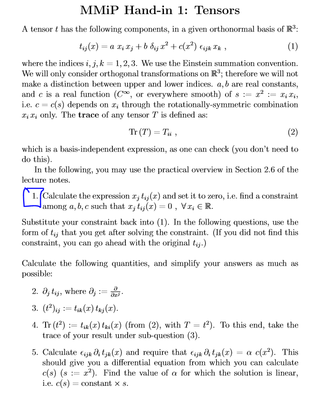 Solved MMIP Hand-in 1: Tensors (1) A tensor t has the | Chegg.com