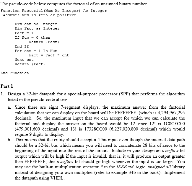 The pseudo-code below computes the factorial of an | Chegg.com