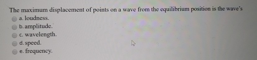 Solved The maximum displacement of points on a wave from the | Chegg.com