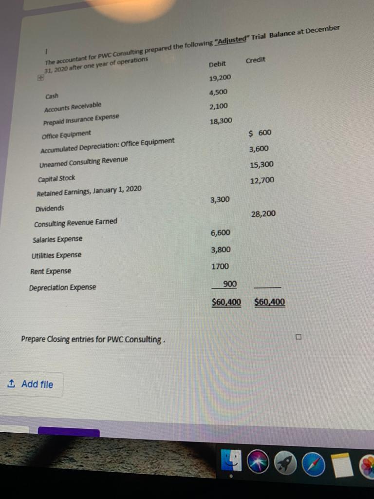 Solved 1 The accountant for PWC Consulting prepared the | Chegg.com