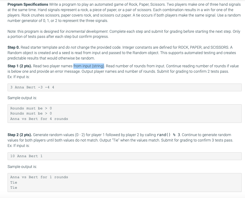 Solved Program Specifications Write a program to play an | Chegg.com