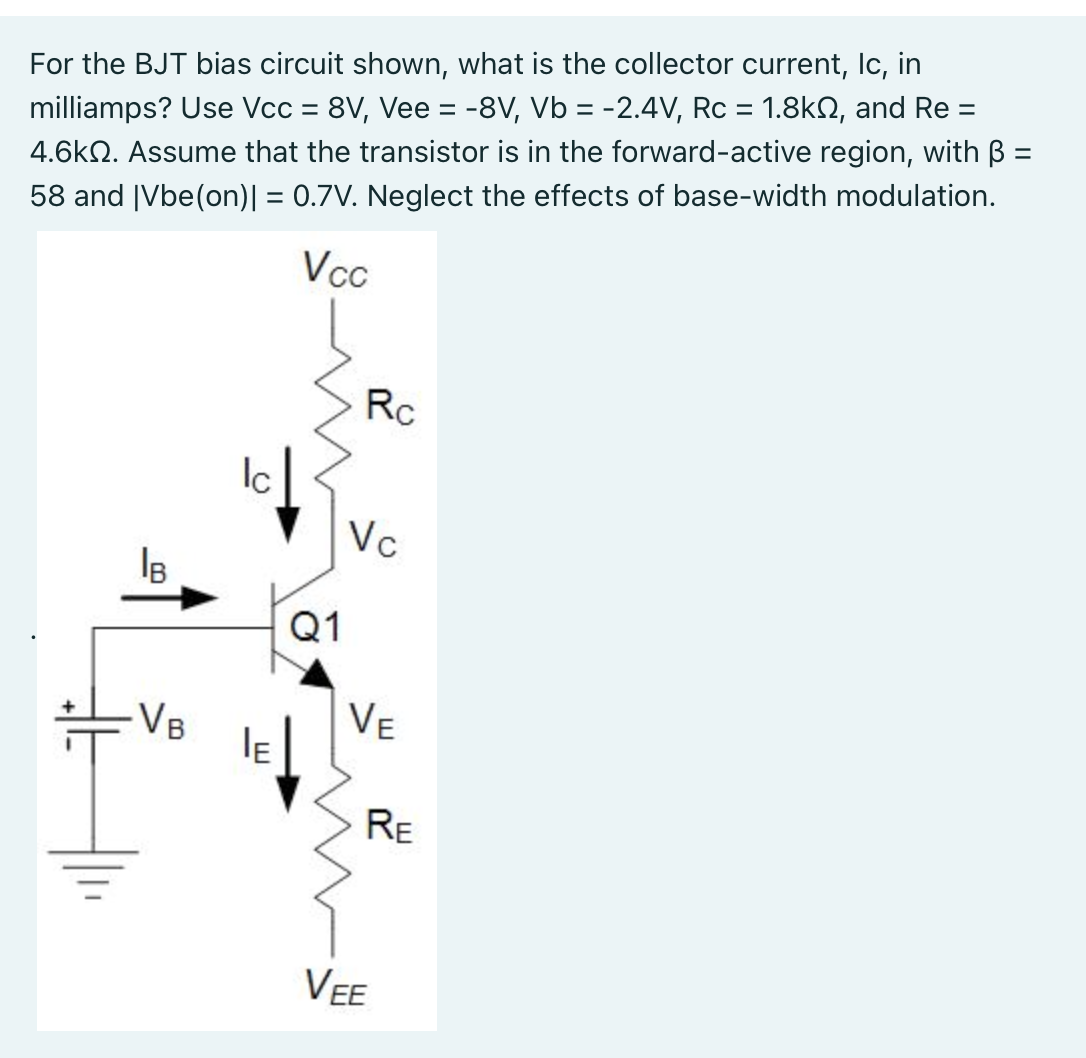 Solved For the BJT bias circuit shown, what is the collector | Chegg.com
