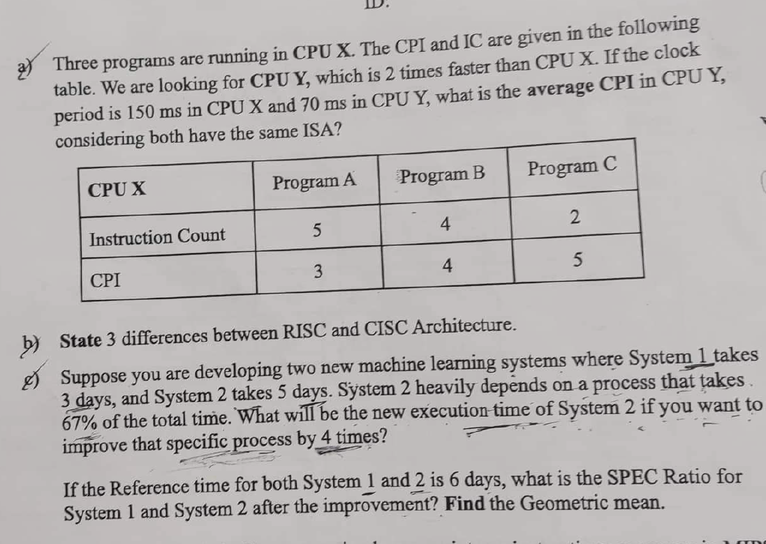 Solved 2) Three programs are running in CPU X. The CPI and | Chegg.com