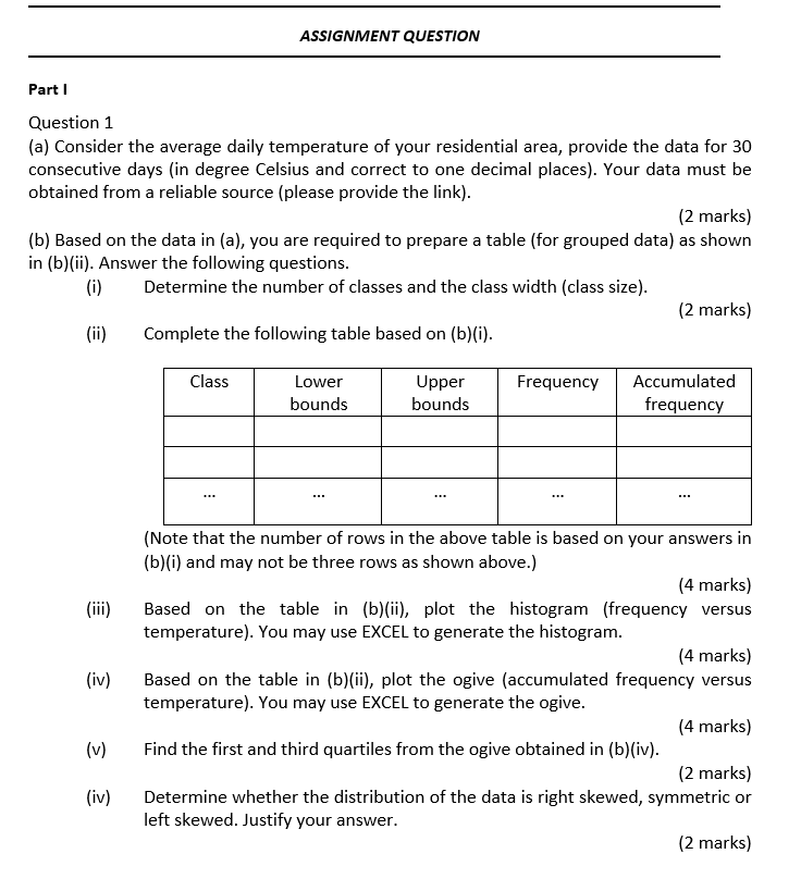 Solved Question 1 (a) Consider the average daily temperature | Chegg.com