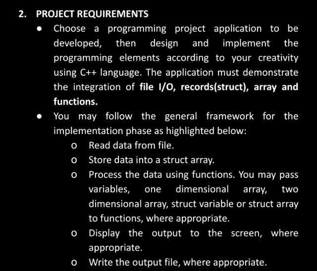 Solved PROJECT REQUIREMENTS - Choose a programming project | Chegg.com