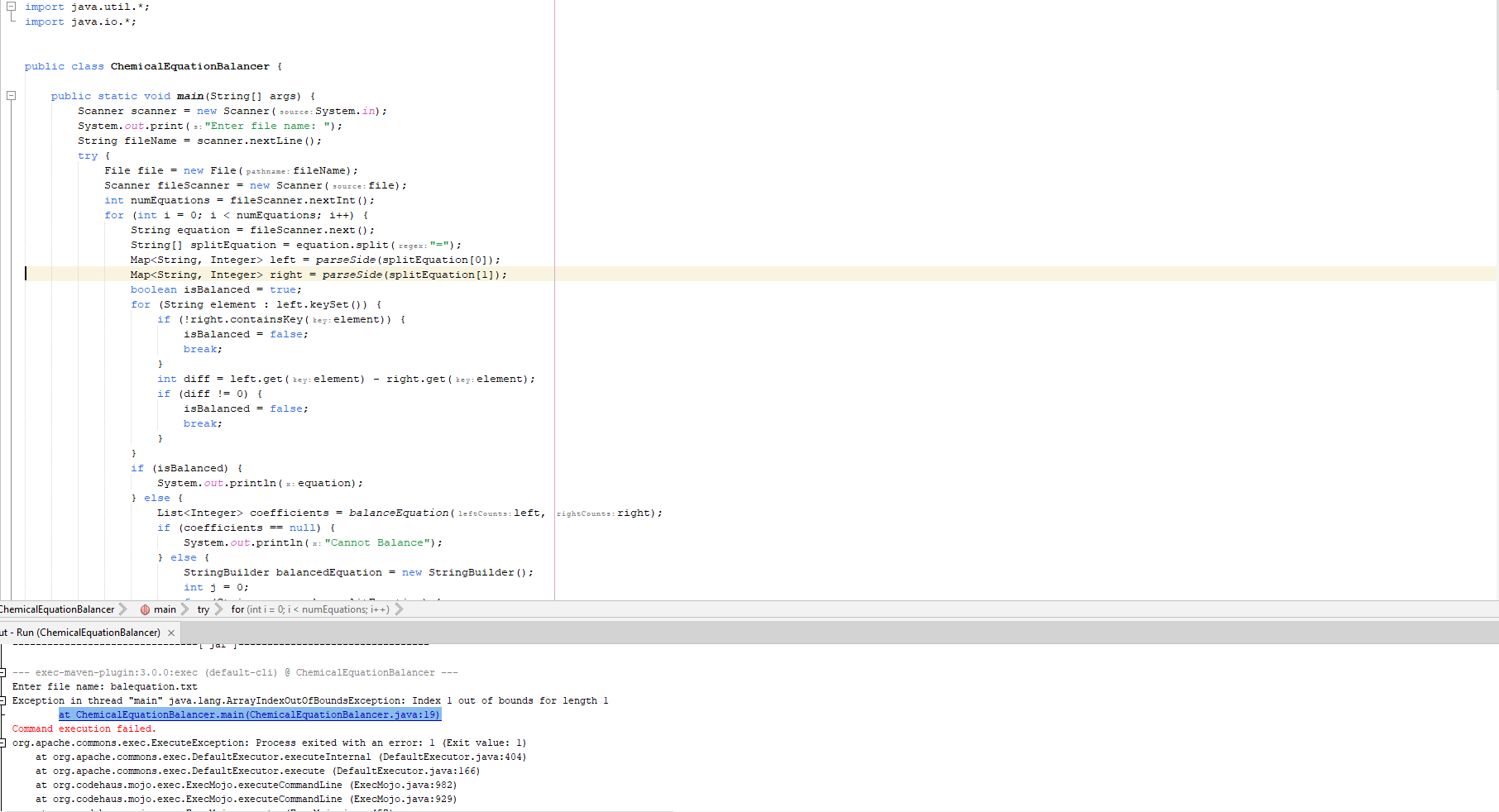 Solved I cant figure out why I keep getting an Exception in | Chegg.com