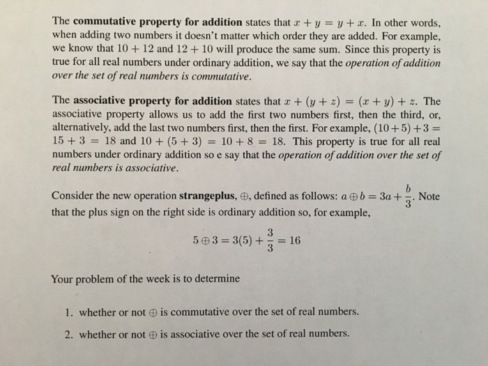 Solved The commutative property for addition states that x + | Chegg.com