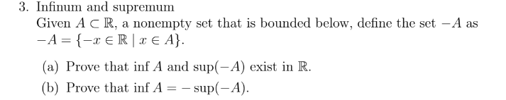 Solved Infinum and supremum Given A⊂R, a nonempty set that | Chegg.com