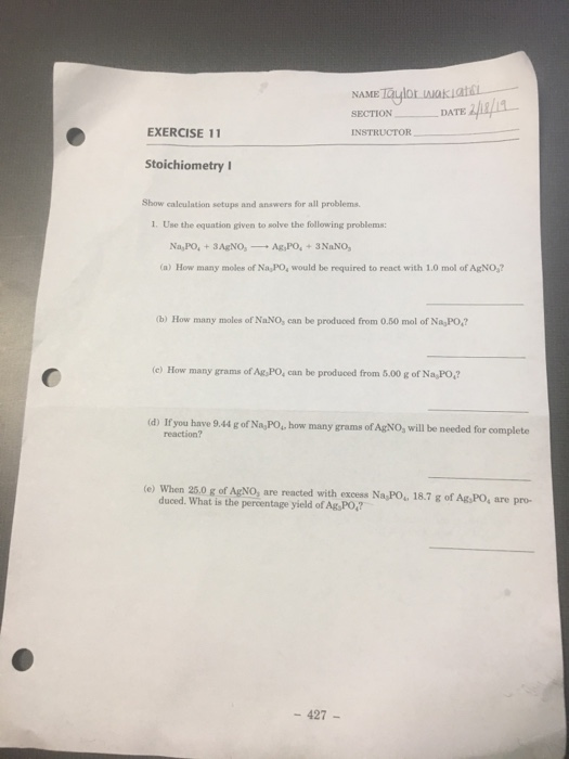 Solved NAME Tayior akats SECTION DATE EXERCISE 13 INSTRUCTOR | Chegg.com