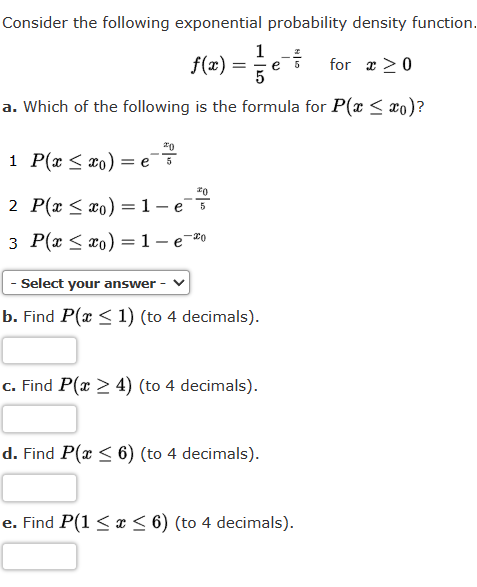 Solved Consider the following exponential probability | Chegg.com