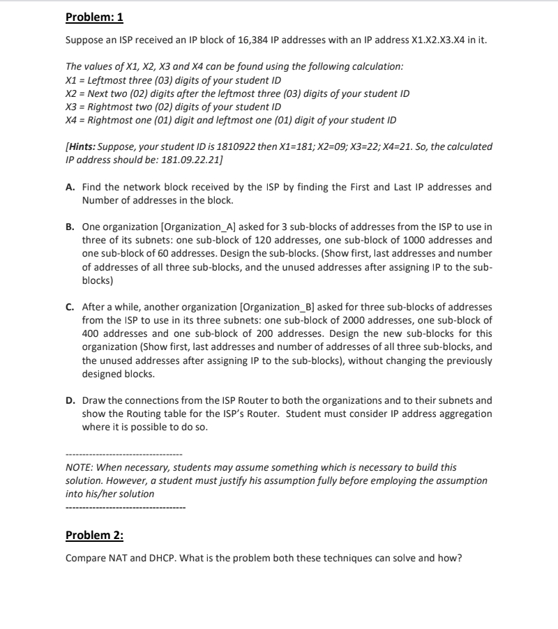 Solved Problem: 1 Suppose an ISP received an IP block of | Chegg.com