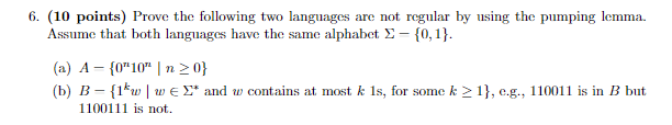 Solved (10 points) Prove the following two languages are not | Chegg.com