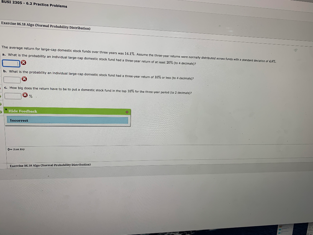 Solved BUSI 2305 - 6.2 Practice Problems Exercise 06.18 Algo | Chegg.com