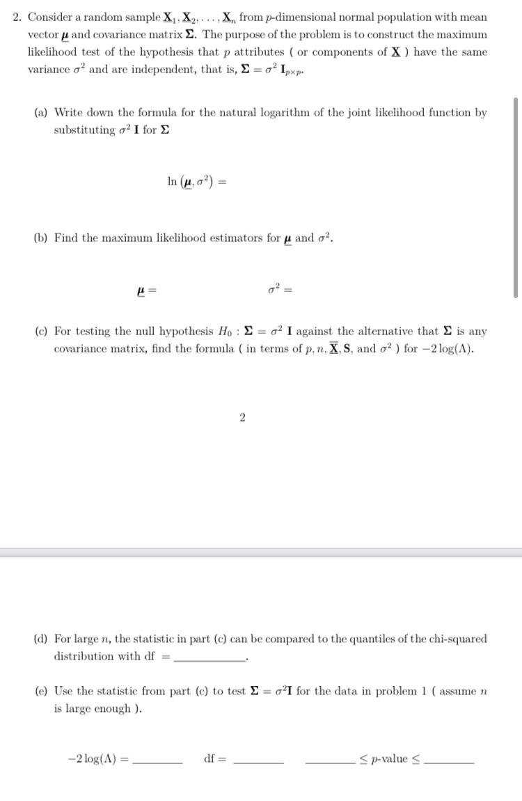 2. Consider a random sample X1 , X2 , . . . , Xn from | Chegg.com