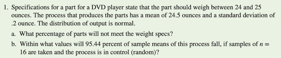 Solved 1. Specifications for a part for a DVD player state | Chegg.com