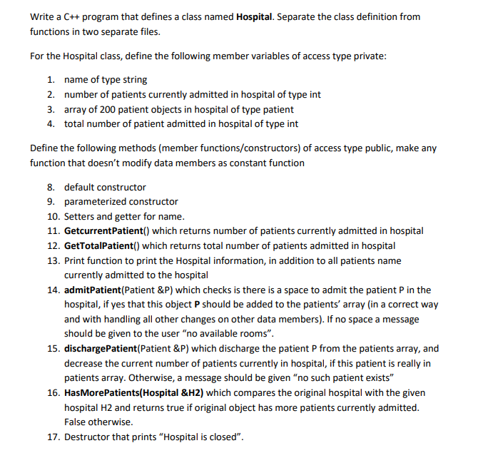 Solved Write a C++ program that defines a class named | Chegg.com