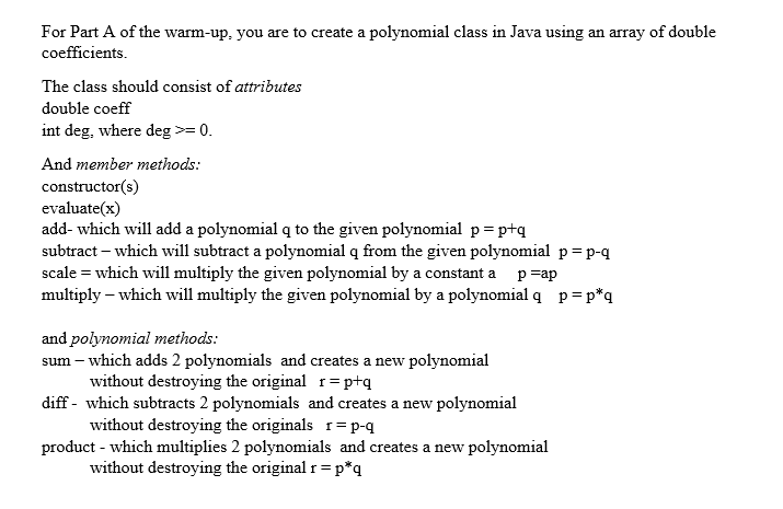 Solved For Part A of the warm-up. you are to create a | Chegg.com