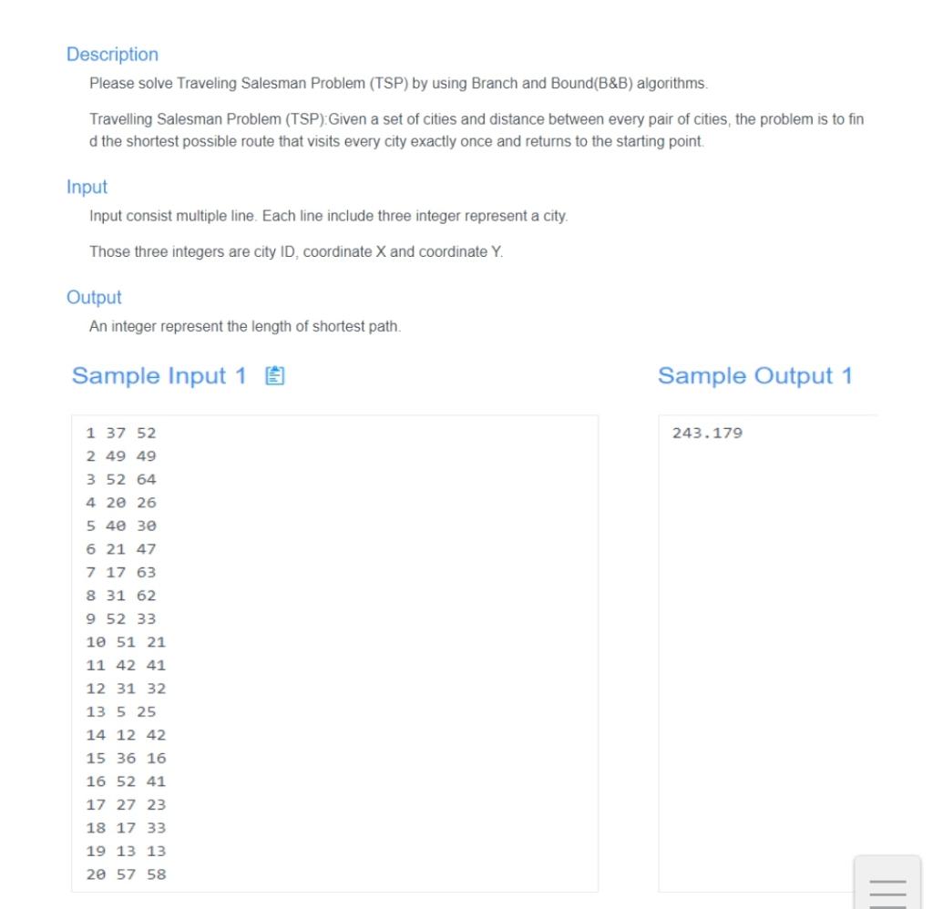 Solved Description Please solve Traveling Salesman Problem | Chegg.com
