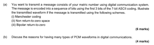 Solved (a) You want to transmit a message consists of your | Chegg.com
