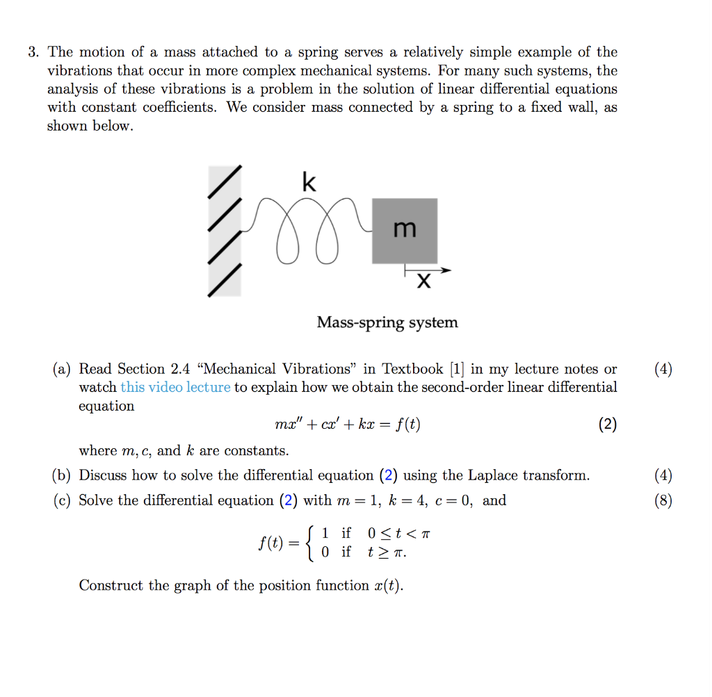 Solved 3. The motion of a mass attached to a spring serves a | Chegg.com