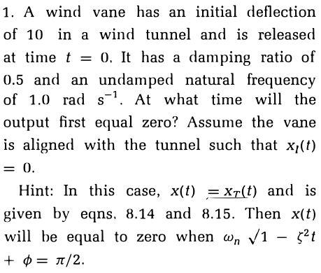 1. A wind vane has an initial deflection of 10 in a | Chegg.com