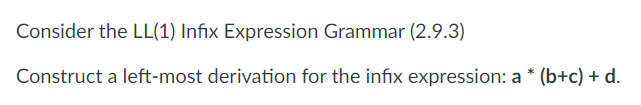 Consider the LL(1) Infix Expression Grammar (2.9.3) | Chegg.com