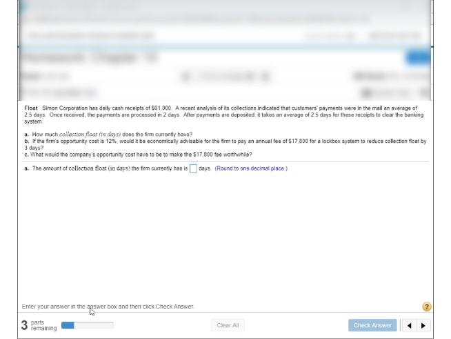 Solved Float Simon Corporation has daily cash receipts of | Chegg.com