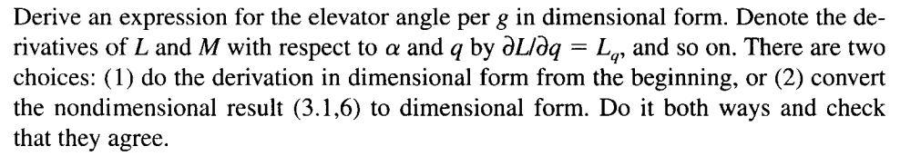 Derive an expression for the elevator angle per g in | Chegg.com
