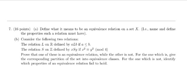Solved (a) Define what it means to be an equivalence | Chegg.com