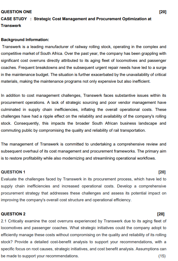 Solved QUESTION ONE CASE STUDY : Strategic Cost Management | Chegg.com