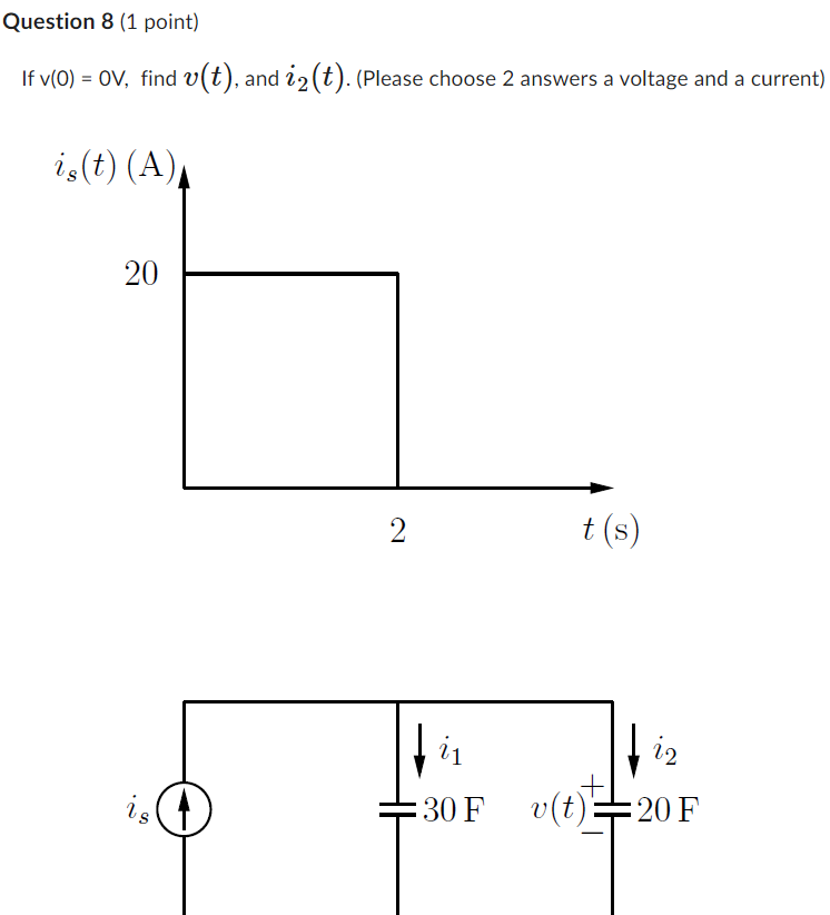 If v(0)=0 V, find v(t), and i˙2(t). (Please choose 2 | Chegg.com