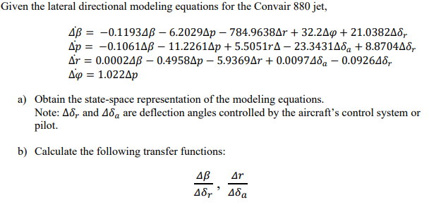 Given the lateral directional modeling equations for | Chegg.com